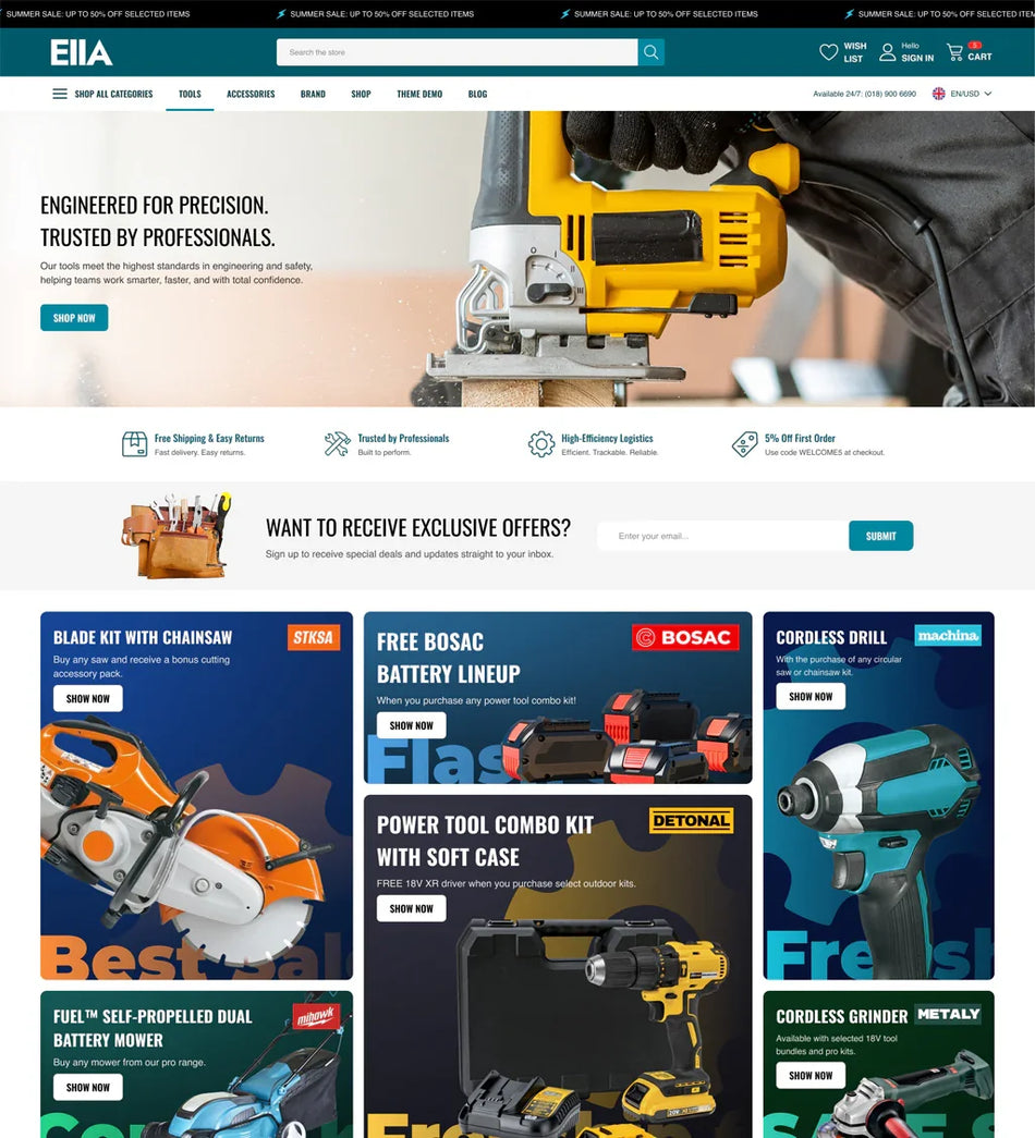 Ella – Industrial Tool Shopify Theme for Hardware Stores | HaloThemes