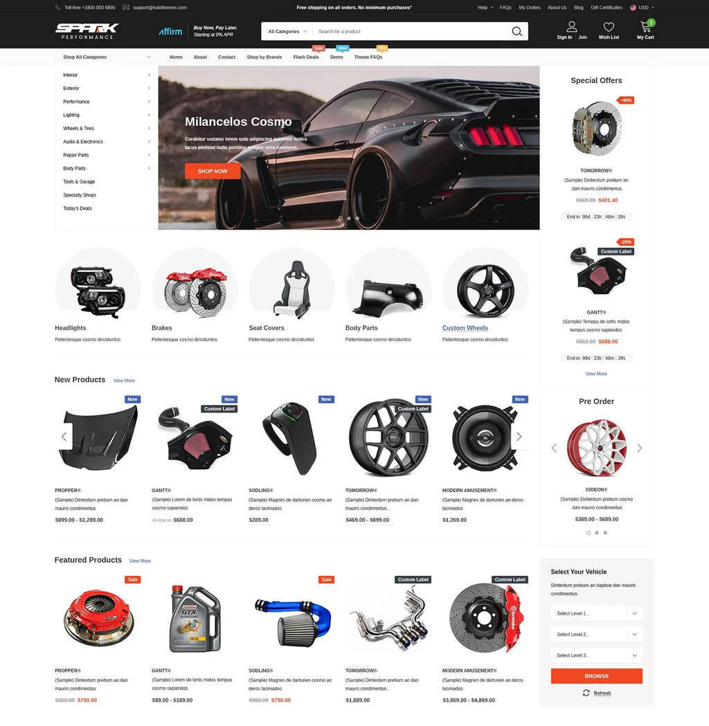Spark Theme - Auto Parts Ecommerce Website Template